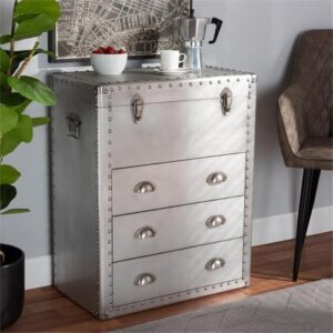 Baxton Studio Serge French Industrial Silver Metal 3-Drawer Accent Storage Chest