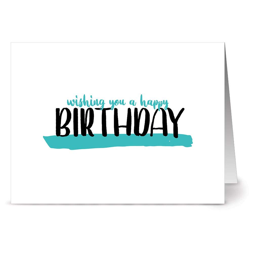 Happy Birthday Cards Bulk Assortment – 72 Pack – Teal Script Birthday – 6 Unique Designs – AQUA BLUE ENVELOPES INCLUDED – Birthday Greeting Cards – Glossy Cover Blank Inside – By Note Card Café