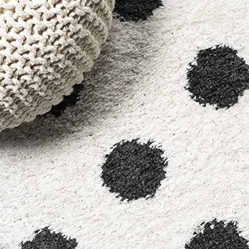 JONATHAN Y MOH411A-5 Pere Modern Charcoal Dot Shag Indoor Area-Rug Bohemian Contemporary Geometric Easy-Cleaning Bedroom Kitchen Living Room Non Shedding, 5 X 8, White/Black