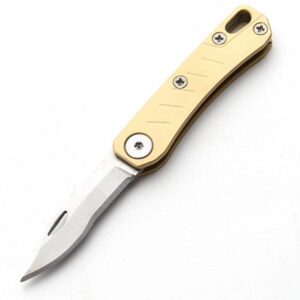 szhoworld small edc knife, compact folding pocket box cutter for cutting rope, carton, paper and boxes with brass handle