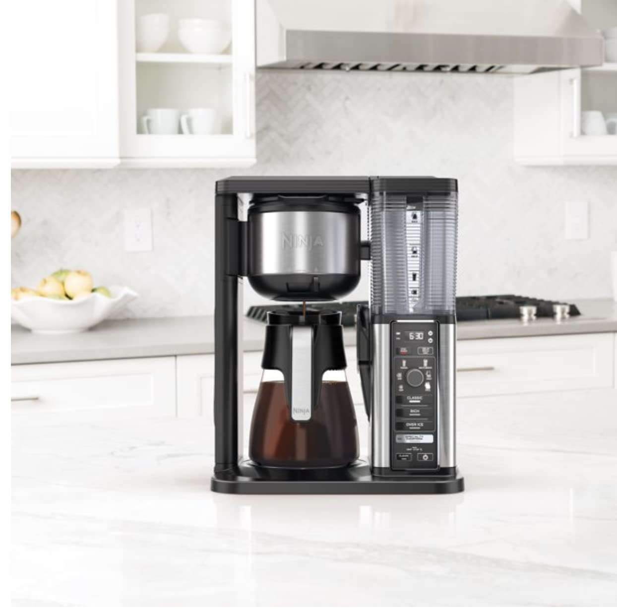 Ninja Specialty Coffee Maker CM400, Removable Water Reservoir, Glass Carafe, Single-Cup Brewing Fold Away Cup Platform