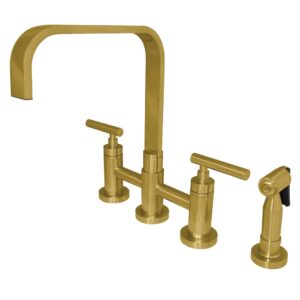 kingston brass ks8257cmlbs manhattan bridge kitchen faucet, brushed brass