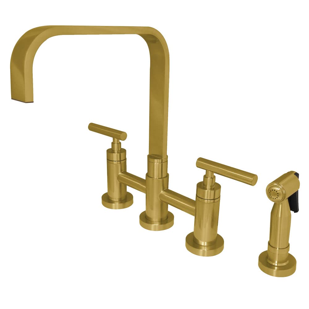 Kingston Brass KS8257CMLBS Manhattan Bridge Kitchen Faucet, Brushed Brass