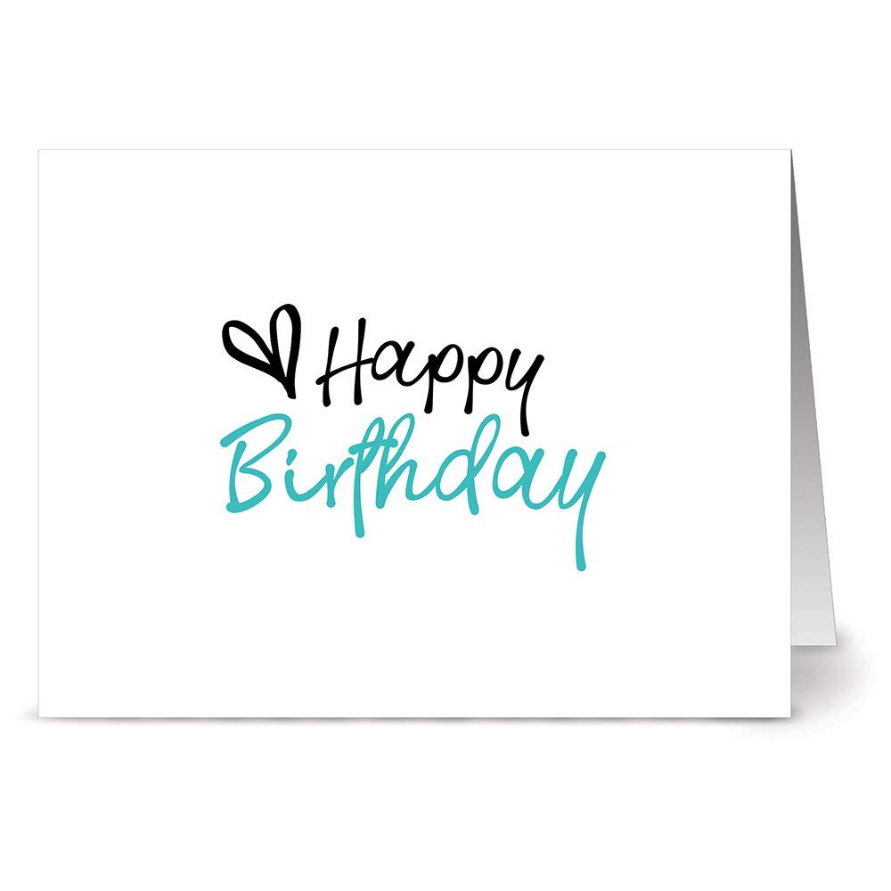 Happy Birthday Cards Bulk Assortment – 72 Pack – Teal Script Birthday – 6 Unique Designs – AQUA BLUE ENVELOPES INCLUDED – Birthday Greeting Cards – Glossy Cover Blank Inside – By Note Card Café