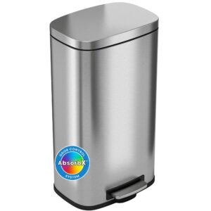 itouchless softstep 8 gallon kitchen step trash can with odor filter and removable inner bucket, stainless steel 30 liter rectangular pedal garbage bin for home, office, silent and gentle lid close