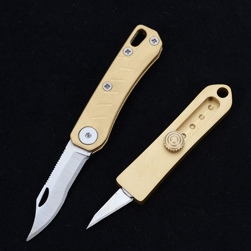 SZHOWORLD Small EDC Knife, Compact Folding Pocket Box Cutter for Cutting Rope, Carton, Paper and Boxes with Brass Handle