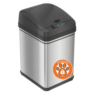 itouchless 8 gallon dog-proof sensor kitchen trash can with lid and odor filter, stainless steel 30 liter automatic recycling bin prevents pets getting in trashcan bedroom home office bathroom