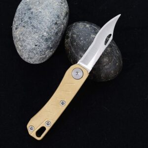 SZHOWORLD Small EDC Knife, Compact Folding Pocket Box Cutter for Cutting Rope, Carton, Paper and Boxes with Brass Handle