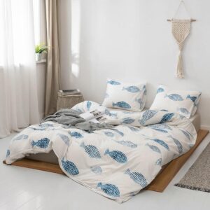 kids duvet cover twin, 3 pieces soft lightweight microfiber duvet cover set, blue abstract fish bedding comforter cover set with zipper ties, 1 duvet cover and 2 pillowcases, no comforter