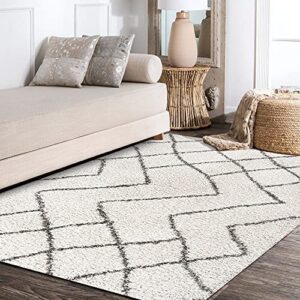 JONATHAN Y SHG101A-8 Inca Moroccan Diamond Shag Indoor Area -Rug Bohemian Contemporary Geometric Easy -Cleaning High Traffic Bedroom Kitchen Living Room Non Shedding, 8 X 10, Beige/Dark Gray