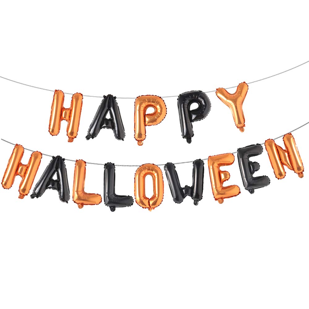 14pcs Halloween Balloon Letter Sets happy halloween Party Decoration Aluminum Foil Balloon banner (Orange Black)