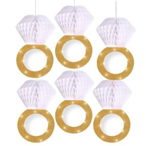 bridal shower decoration,engagement party supplies,bachelorette party favor,she said yes engaged diamond ring,glitter gold honeycomb ring hanging decorations set of 6