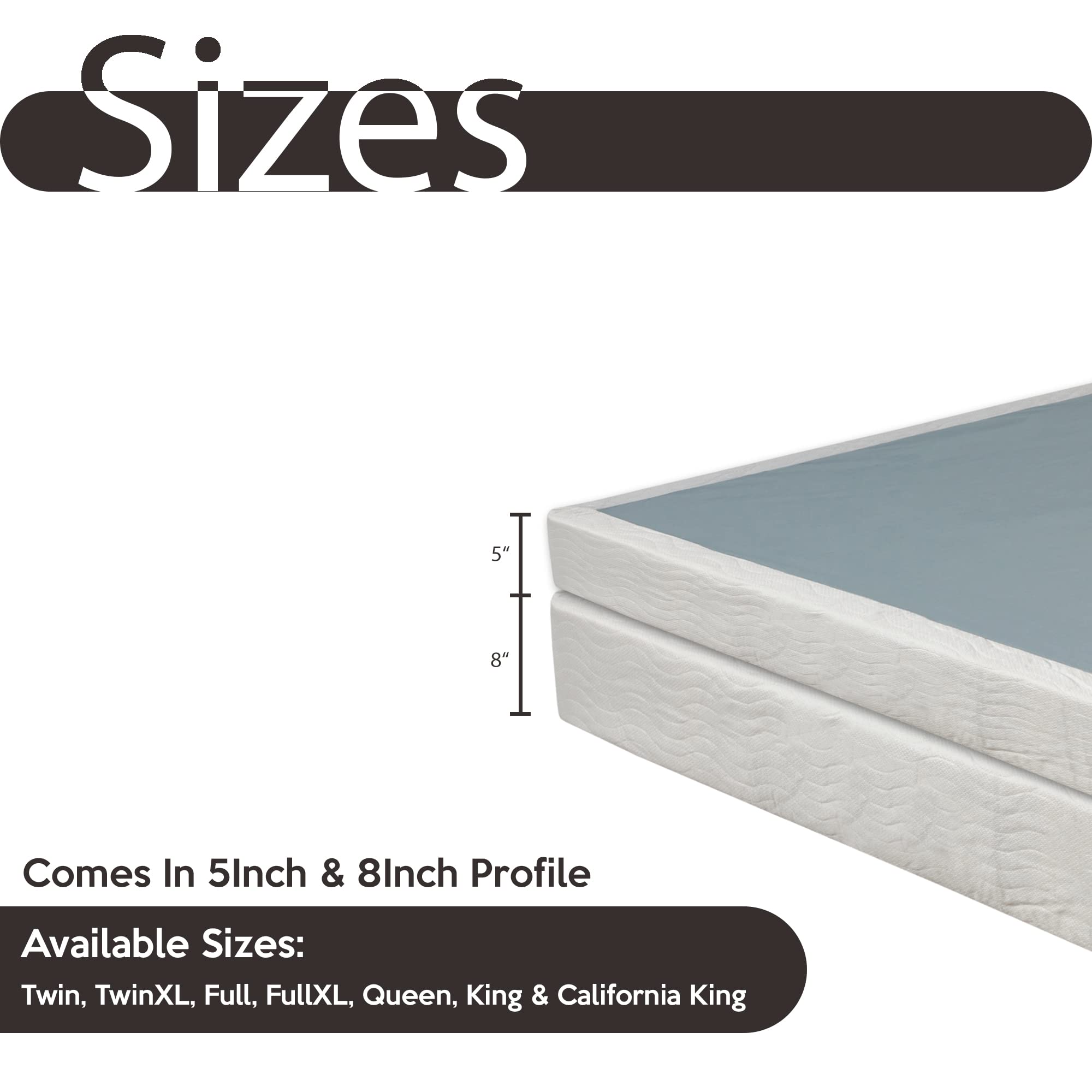 Nutan, 8-Inch Box Spring/Foundation for Mattress, Easy Simple Assembly, Strong Wood Structure, Full XL, White