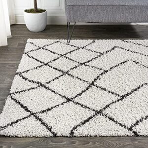 JONATHAN Y SHG101A-8 Inca Moroccan Diamond Shag Indoor Area -Rug Bohemian Contemporary Geometric Easy -Cleaning High Traffic Bedroom Kitchen Living Room Non Shedding, 8 X 10, Beige/Dark Gray