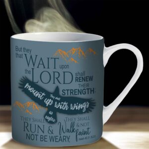 Christian Mug with Gift Box, 12 oz, Eagles wings, with Bible verse Isaiah 40:31. These Christian Coffee Mugs make perfect Christian gifts for men, by Just Cards Direct (Blue/Eagles)