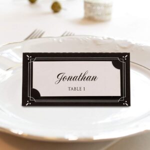 Summer-Ray 48 Double Layer Black & White Wedding Modern Place Cards Escort Cards Seating Cards