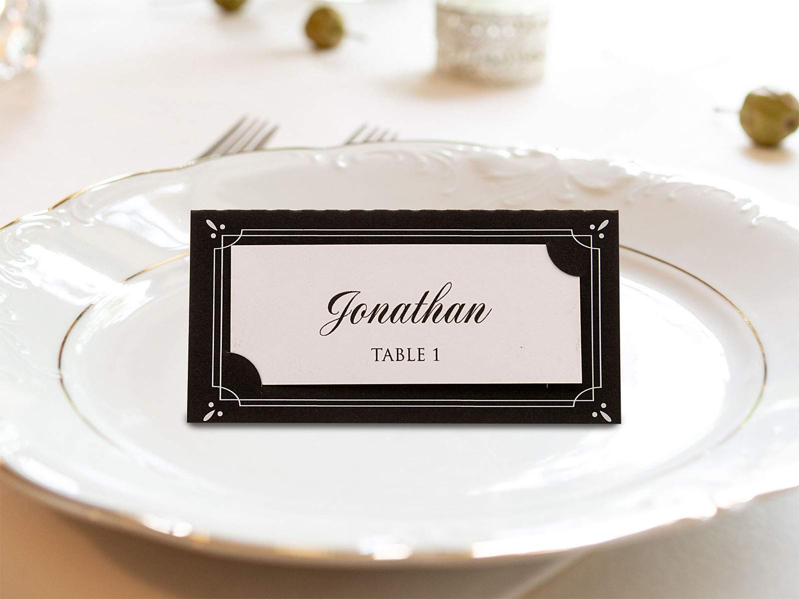 Summer-Ray 48 Double Layer Black & White Wedding Modern Place Cards Escort Cards Seating Cards