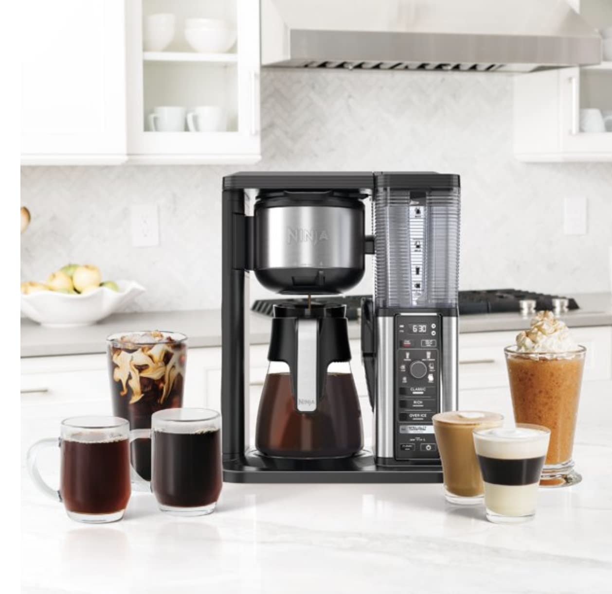 Ninja Specialty Coffee Maker CM400, Removable Water Reservoir, Glass Carafe, Single-Cup Brewing Fold Away Cup Platform