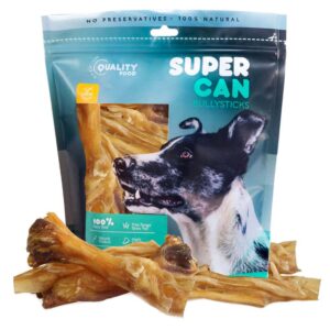 supercan bully sticks beef tendon chews for dogs (4-7 inch thick sticks: 10 count) | natural farm raised cattle treats | long lasting as bully sticks | promoting healthy joints & hip