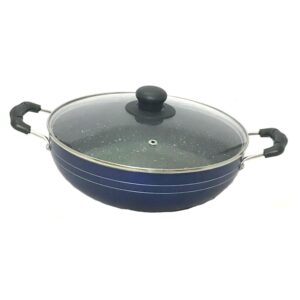 Induction Base Non-Stick Kadai with Glass Lid Non Stick Frying Wok Flat Bottom, Non Stick All Purpose Pan, Non-Stick Aluminium Kadhai Deep Fry Pan Non Stick 2.2 litre