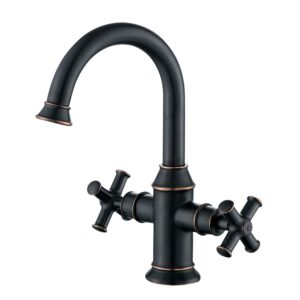 derengge oil rubbed bronze bathroom sink faucet,2 handle single hole vanity bathroom faucet,swivel 360 degree spout faucet,with water supply line,btf-2018-nb