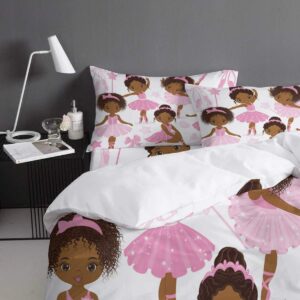 Bedding Duvet Cover Queen 4 Piece Set, Cute Girl Ballerina Dancer Gymnastic Pattern Duvet Cover Set, Ultra Soft Microfiber Breathable Comforter Cover Set for Kids Adults Bedroom(Zipper Closure)