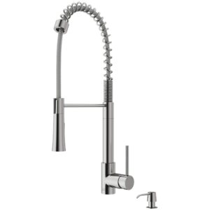 vigo vg02032stk2 22" h laurelton single-handle with pull-down sprayer kitchen faucet with soap dispenser in stainless steel