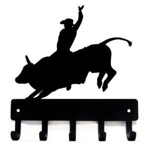 the metal peddler bull rider #1 wall key rack hanger - small 6 inch wide - made in usa; 5 storage hooks