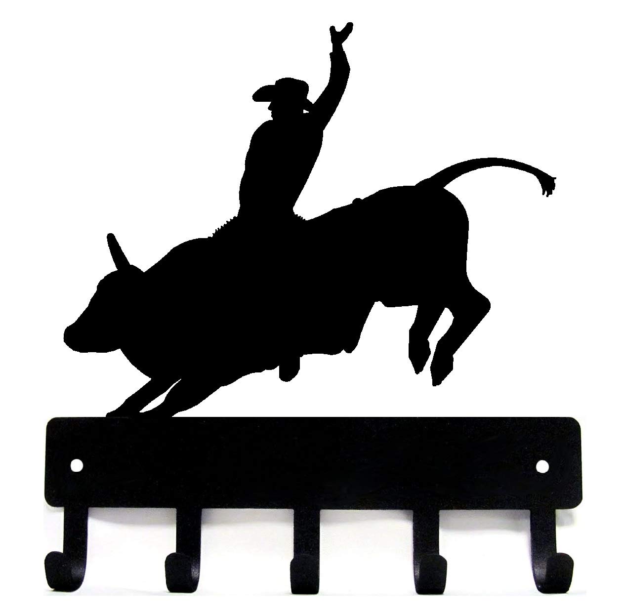 The Metal Peddler Bull Rider #1 Wall Key Rack Hanger - Small 6 Inch Wide - Made in USA; 5 Storage Hooks