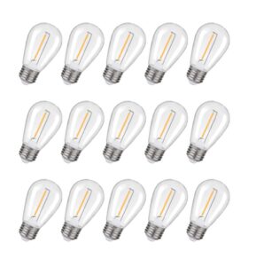 shatterproof & waterproof s14 string light bulbs-equivalent to 10 w, s14 led bulb fits for commercial outdoor patio garden vintage lights, e26 base 2200k cri>90,70lm,warm white(15 pack)