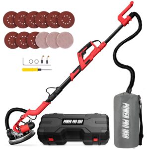 power pro 1850 electric drywall sander - variable speed 1000-1850rpm, 750 watts, with automatic vacuum system, led light, and tool case (1850)