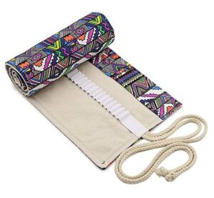 intage canvas pencil wrap for colored pencil, pen/pencil roll holder for artist coloring portable storage organizer (12/24/36/48/72 slots) (e, 12 slots)