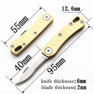 SZHOWORLD Small EDC Knife, Compact Folding Pocket Box Cutter for Cutting Rope, Carton, Paper and Boxes with Brass Handle