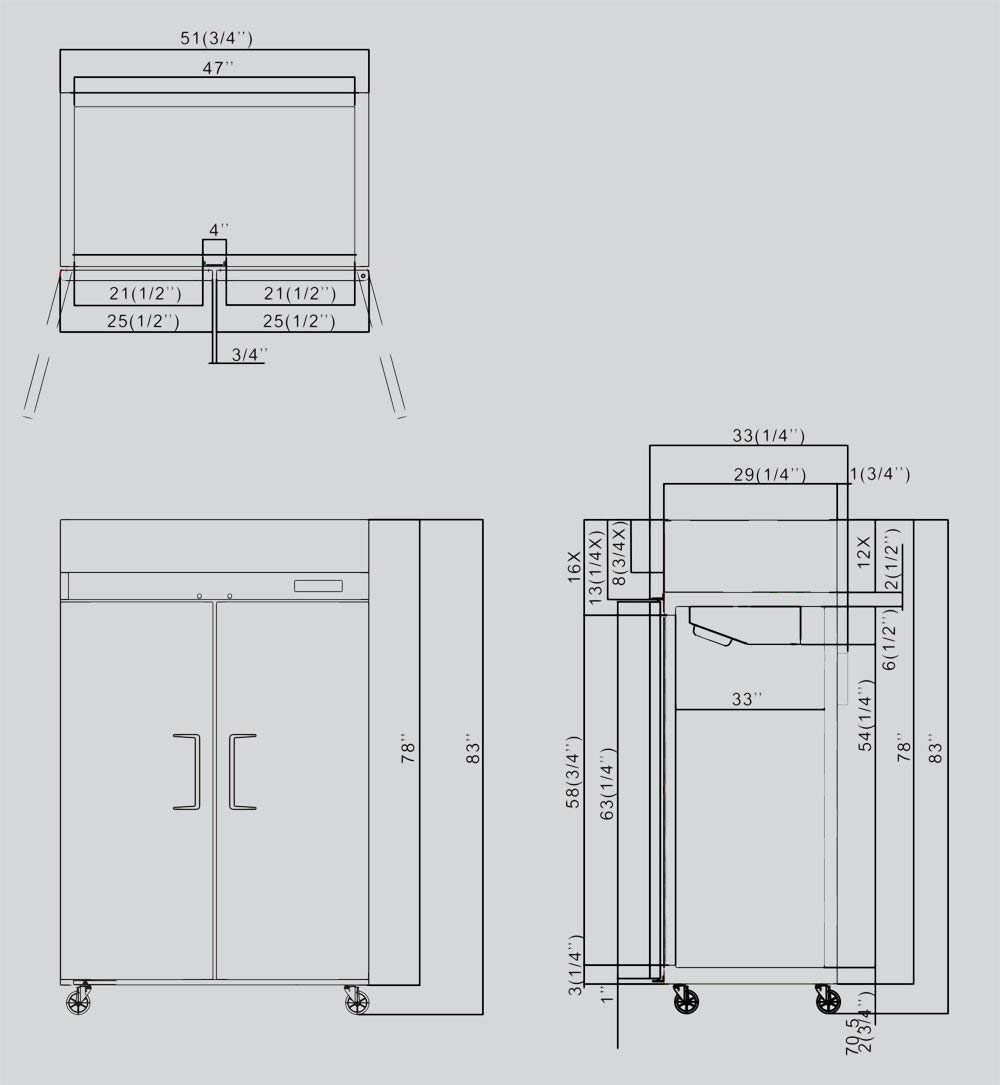 52" Double 2 Door Side By Side Stainless Steel Reach In Commercial Freezer 49 Cubic Feet, for Restaurant