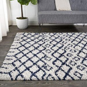 JONATHAN Y SHG104B-8 Sineu Moroccan Diamond Shag Indoor Area-Rug Bohemian Contemporary Modern Geometric Easy-Cleaning High Traffic Bedroom Kitchen Living Room Non Shedding, 8 X 10, Beige/Navy