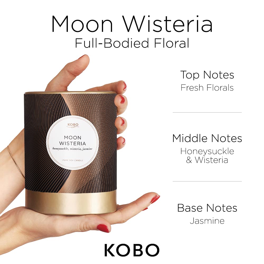 KOBO Moon Wisteria Candle (11 oz) | 100% Pure Soy Candle | All Natural Scented Candle, Hand-Poured in USA | 80 Hour Long Burning Candles | Scented Candles for Home