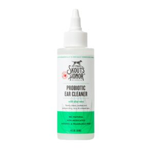 skout's honor dog ear cleaner solution with aloe vera - alcohol-free, fragrance-free, non-medicated ear wash for dogs, 4 oz.