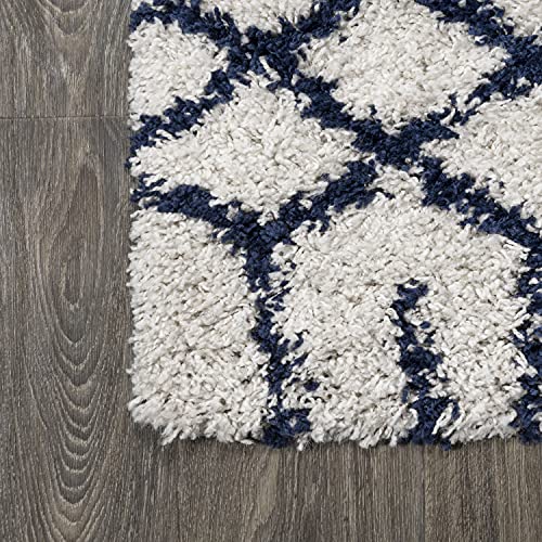 JONATHAN Y SHG104B-8 Sineu Moroccan Diamond Shag Indoor Area-Rug Bohemian Contemporary Modern Geometric Easy-Cleaning High Traffic Bedroom Kitchen Living Room Non Shedding, 8 X 10, Beige/Navy