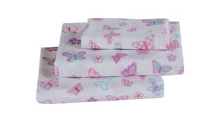 better home style butterflies butterfly floral flowers pink purple turquoise girls/kids/teens 4 piece sheet set with pillowcases flat and fitted sheets set # tree butterfly (full)