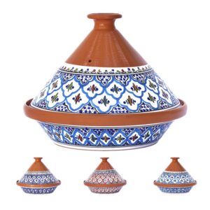 kamsah tagine pot for flavor enrichment - clay pot for cooking (12”, 5.5 qt) - moroccan ceramic pots for cooking w/lid & serving bowl -large handmade cookware, bohemian turquoise, non-stick, lead-free