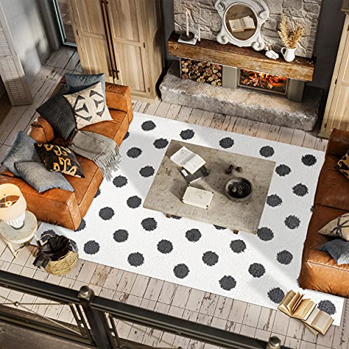 JONATHAN Y MOH411A-5 Pere Modern Charcoal Dot Shag Indoor Area-Rug Bohemian Contemporary Geometric Easy-Cleaning Bedroom Kitchen Living Room Non Shedding, 5 X 8, White/Black