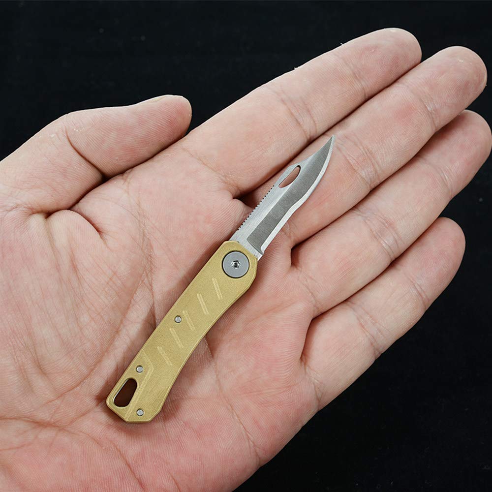 SZHOWORLD Small EDC Knife, Compact Folding Pocket Box Cutter for Cutting Rope, Carton, Paper and Boxes with Brass Handle