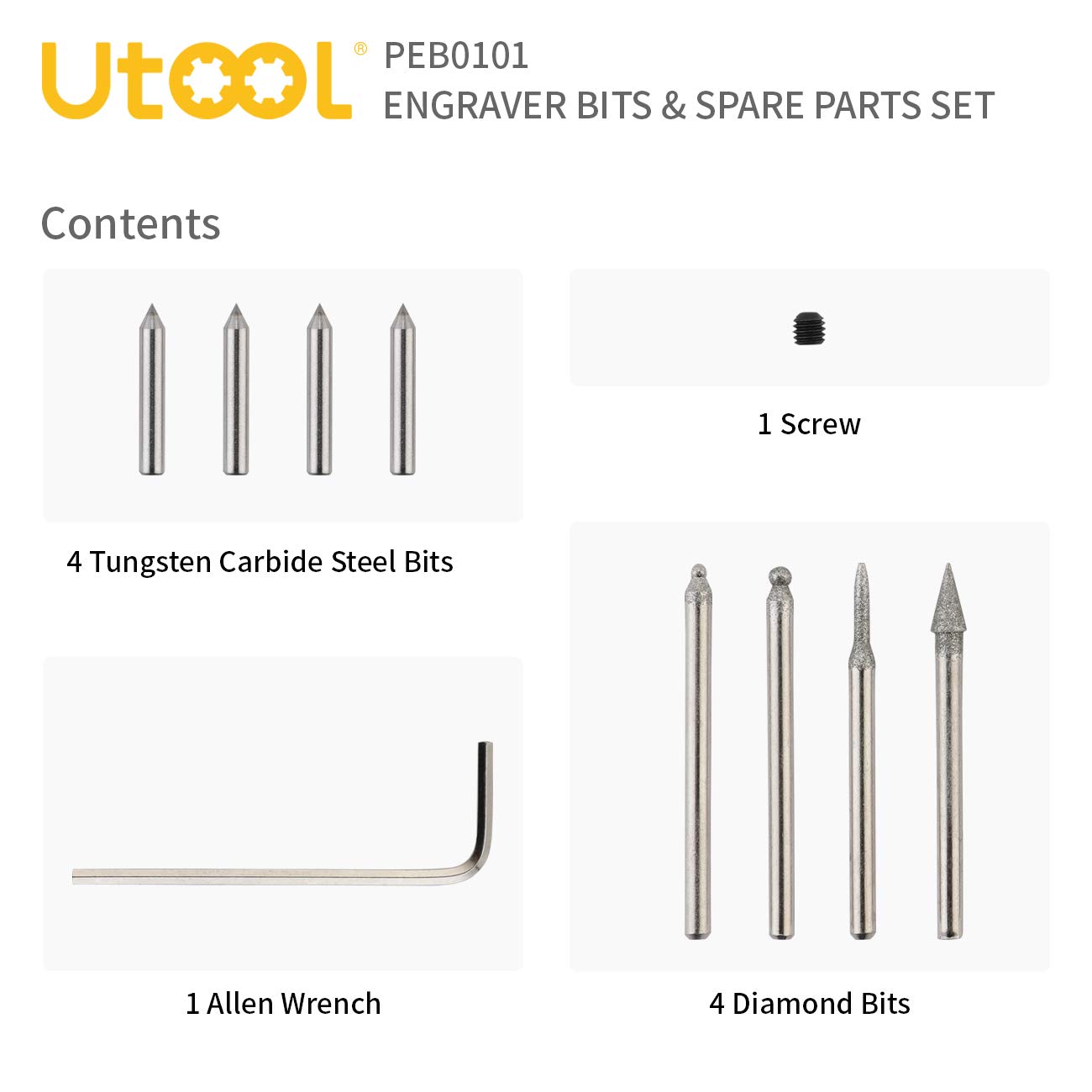 10PCS Engraver Diamond Point Tungsten Carbide Steel Bits & Spare Parts Set for UTOOL Engraving Tool