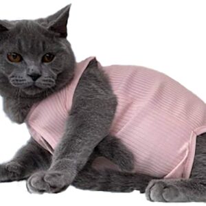 Lanyarco Pet Cat Recovery Suit Shirt Clothes 95% Cotton,Collar Alternative for Cats,Large Muted Pink