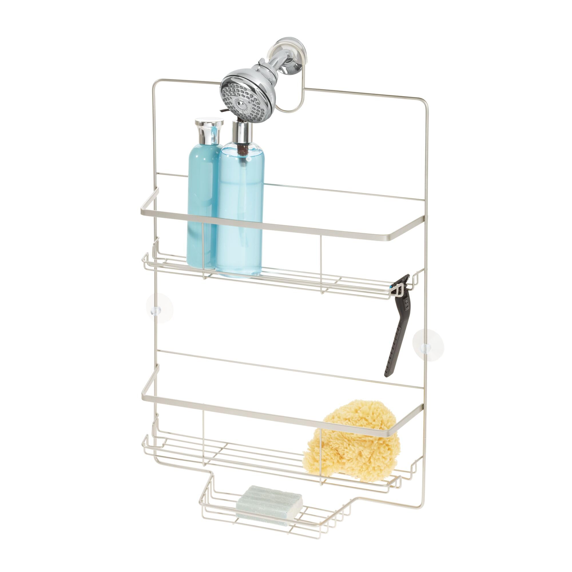 iDesign Everett Wide Metal Hanging Shower Caddy, Bath Organizer Holds Shampoo, Razors, Conditioner, Soap, 15.5" x 4.14" x 25.21", Satin