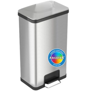 itouchless softstep 18 gallon step trash can with odor filter, stainless steel, 68 liter garbage bin for kitchen, office, home-silent and gentle open/close, space saving