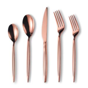 rose gold silverware set, berglander titanium rose gold plating flatware set 20 pieces, stainless steel rose gold cutlery set, copper silverware set service for 4