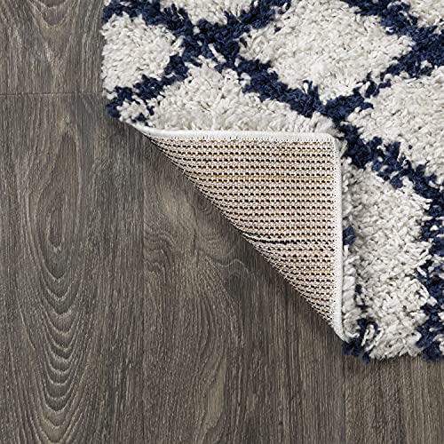 JONATHAN Y SHG104B-8 Sineu Moroccan Diamond Shag Indoor Area-Rug Bohemian Contemporary Modern Geometric Easy-Cleaning High Traffic Bedroom Kitchen Living Room Non Shedding, 8 X 10, Beige/Navy