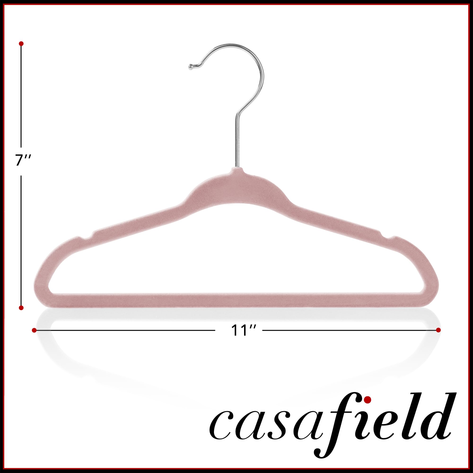 Casafield 50 Velvet Baby Hangers - 11" Size for Infant & Toddler Clothes - Light Pink