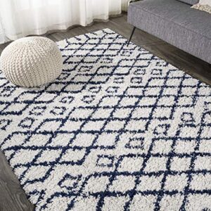 jonathan y shg104b-8 sineu moroccan diamond shag indoor area-rug bohemian contemporary modern geometric easy-cleaning high traffic bedroom kitchen living room non shedding, 8 x 10, beige/navy